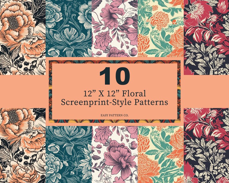 10 Floral Screenprint-style Patterns Digital - Etsy