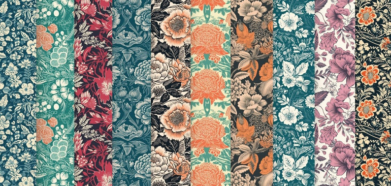 10 Floral Screenprint-style Patterns Digital - Etsy