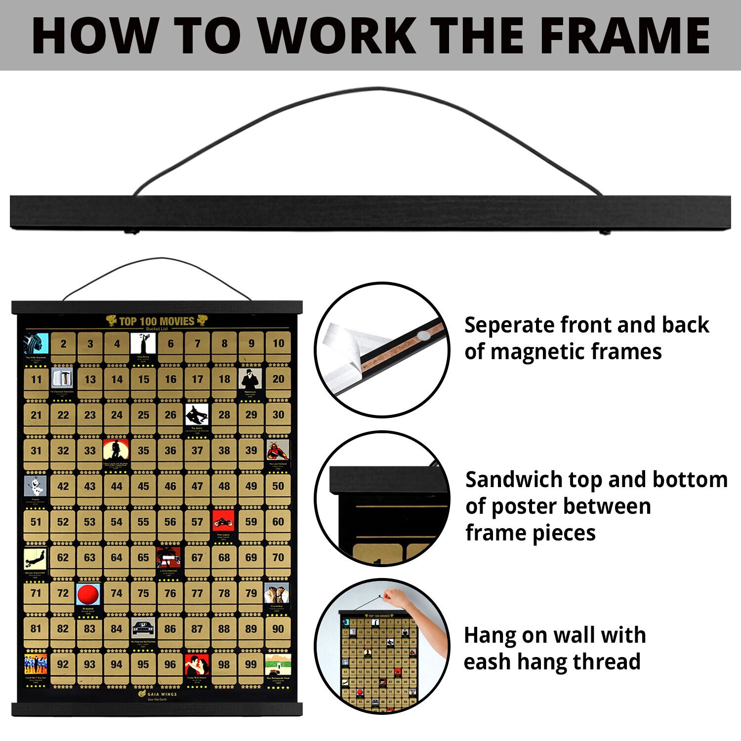 Top 100 Movies Scratch off Poster Includes Poster Frame 17" Long (black ...