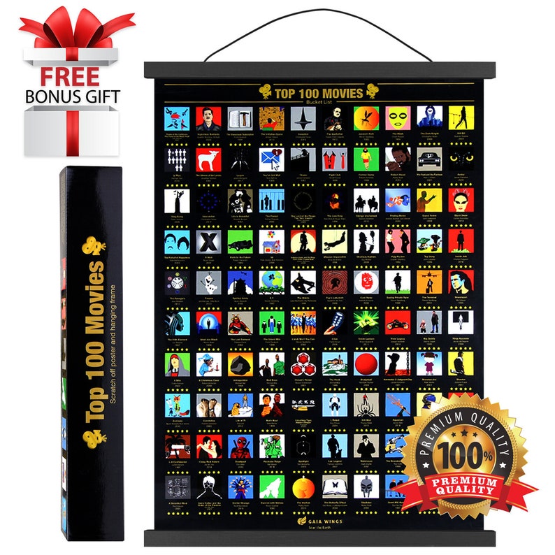 Top 100 Movies Scratch off Poster Includes Poster Frame 17" Long (black ...