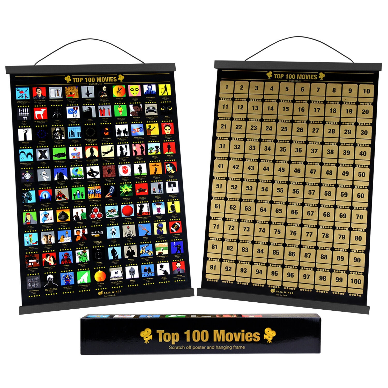 Top 100 Movies Scratch off Poster Includes Poster Frame 17" Long (black ...