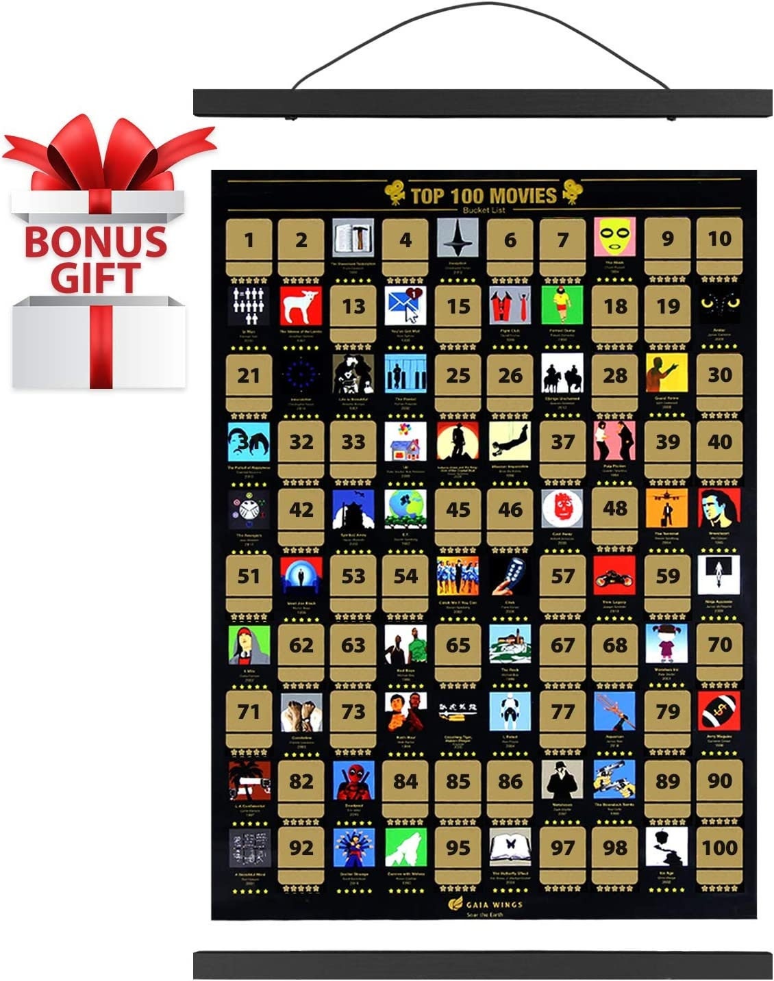 Top 100 Movies Scratch off Poster Includes Poster Frame 17" Long (black ...