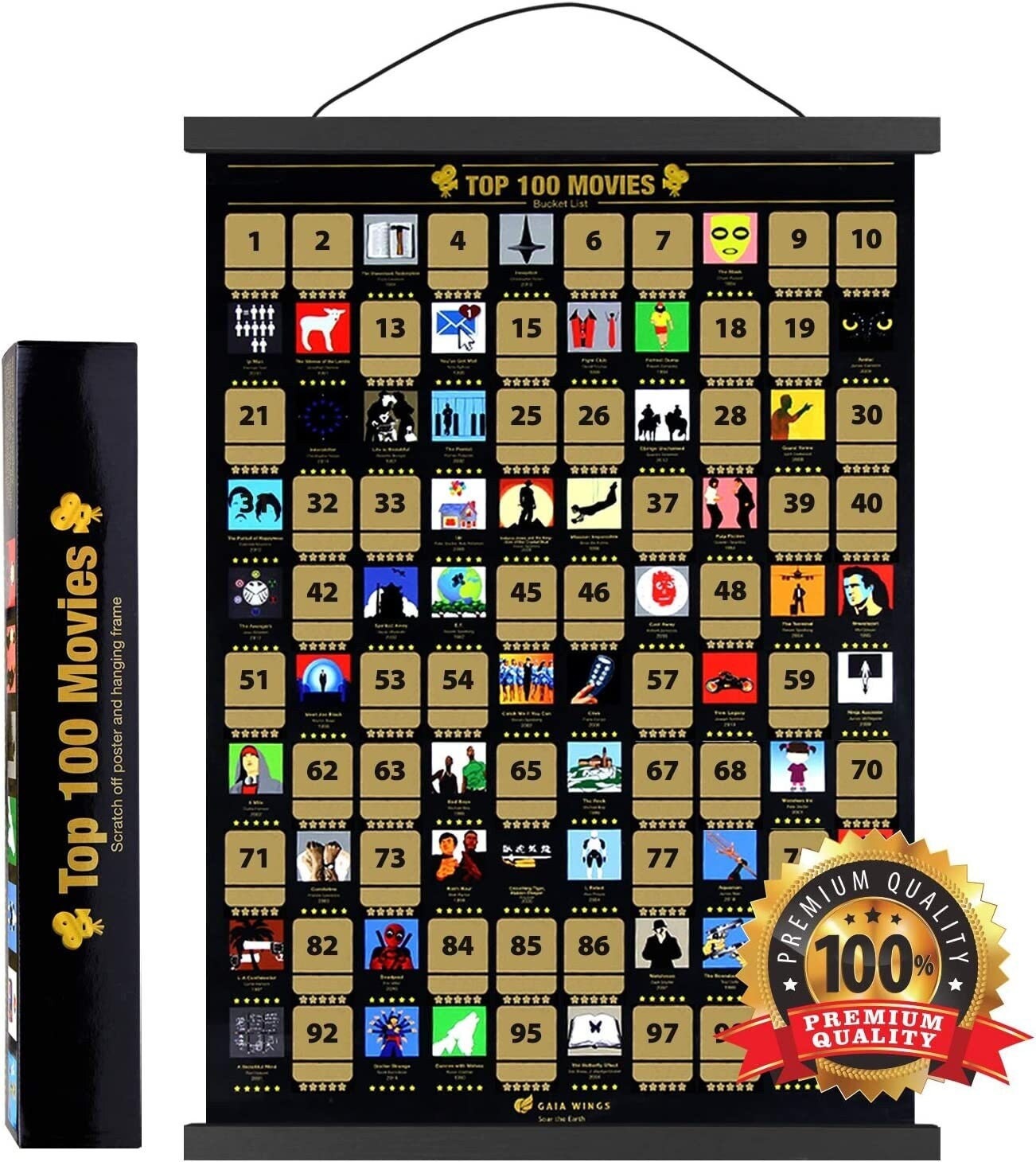 Top 100 Movies Scratch off Poster Includes Poster Frame 17" Long (black ...
