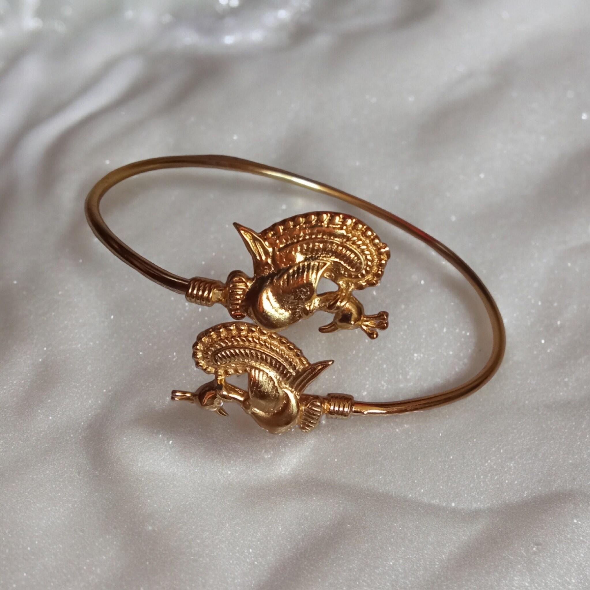Handmade Gold Peacock Bracelet Ethnic Indian Traditional Brass Bangle For Her Indian Style