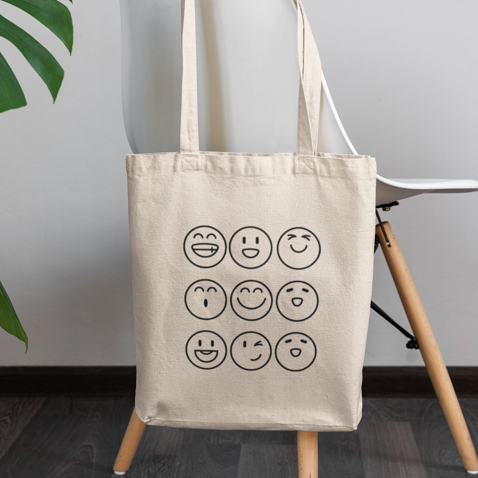Smiley Round Face Tote Bag, Happy Face Cloth Bag, Cute Emoji Bag ...
