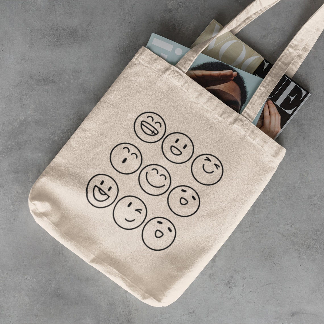 Smiley Round Face Tote Bag, Happy Face Cloth Bag, Cute Emoji Bag ...