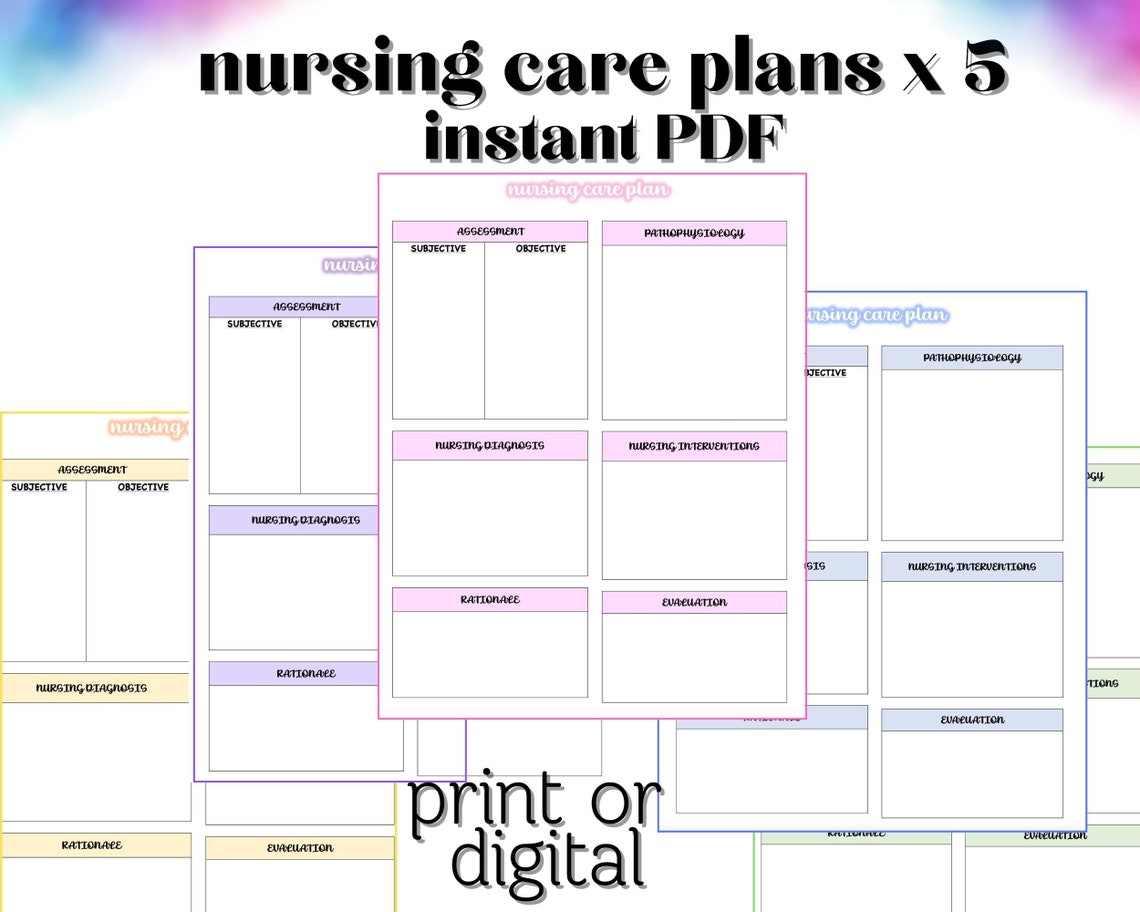 Nurse Care Plan Nursing Printable Digital Download Multicolor PDF - Etsy