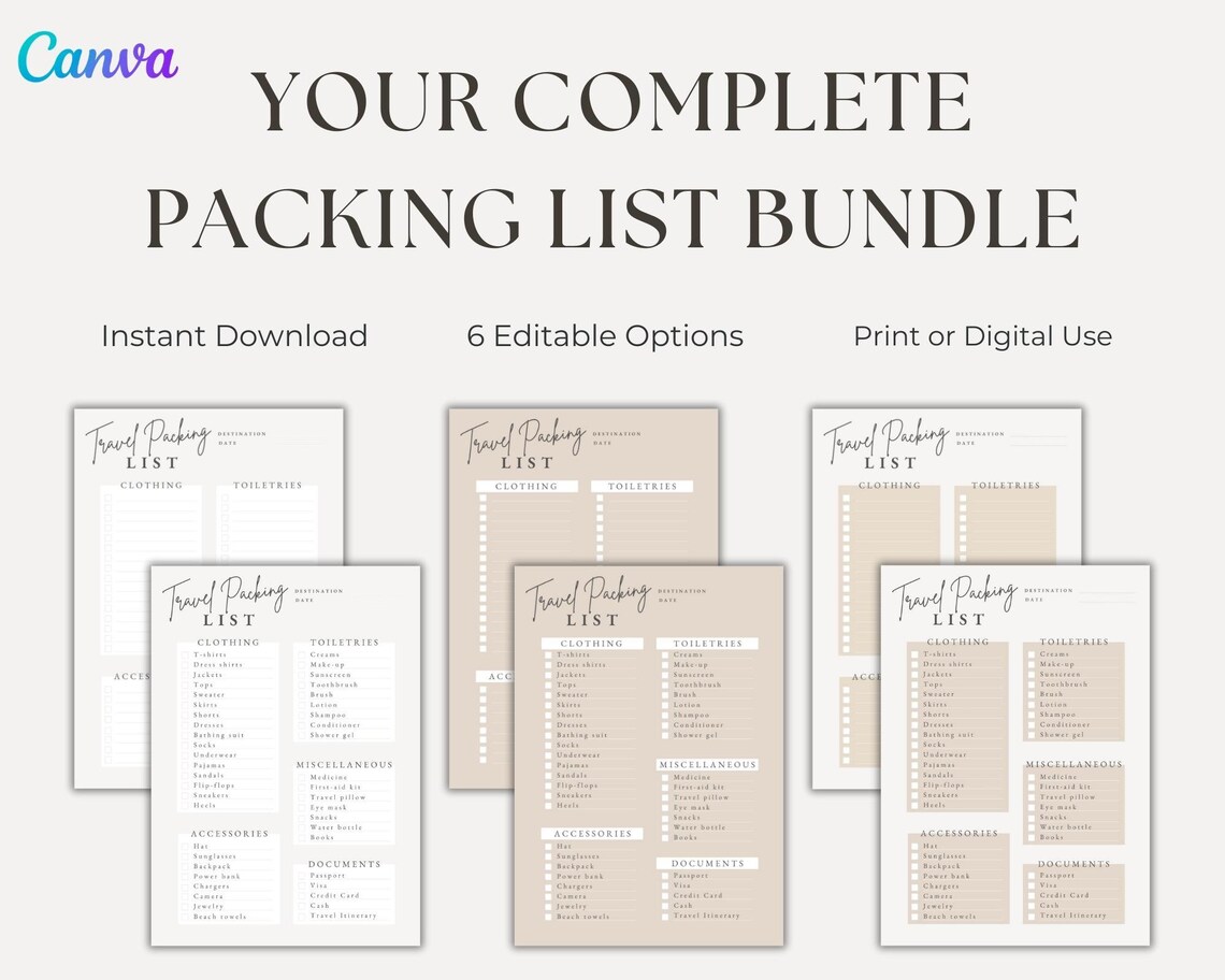 Beige Editable Travel Packing List | Print Your Packing List or Use It ...