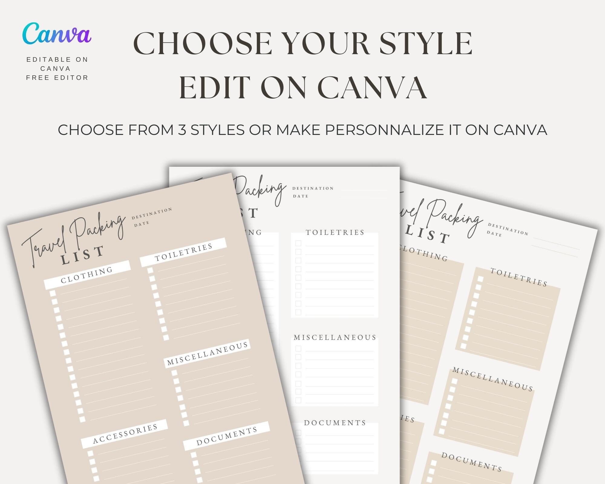 Beige Editable Travel Packing List | Print Your Packing List or Use It ...