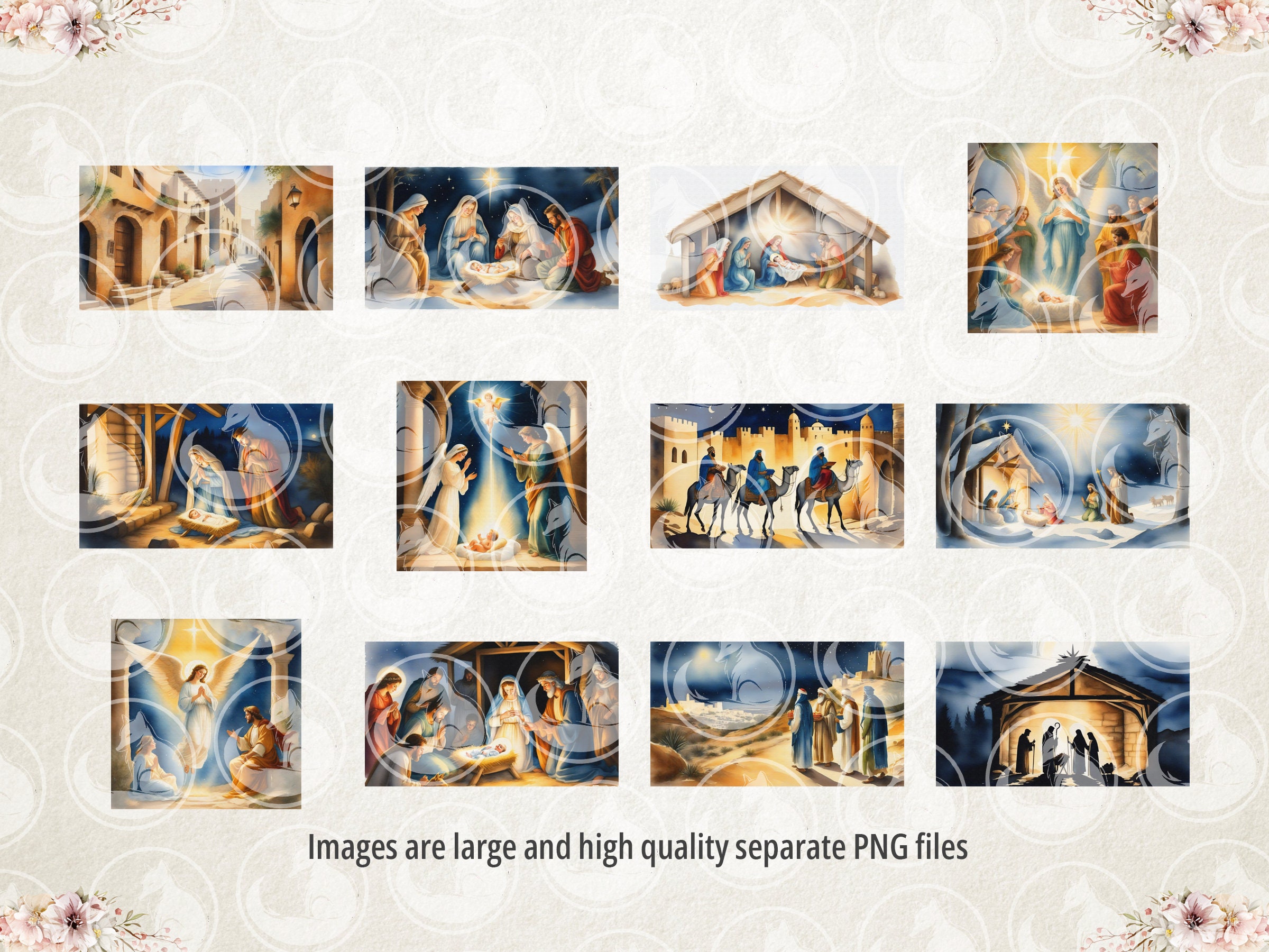Nativity Scene Watercolor Clipart Bundle, PNG, Christmas Jesus Clipart ...