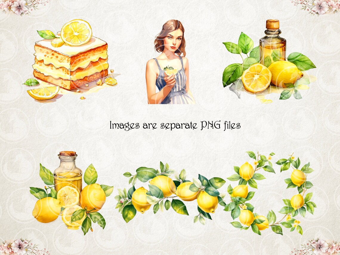 Lemon Watercolor Clipart Bundle Craft Making PNG Clipart - Etsy