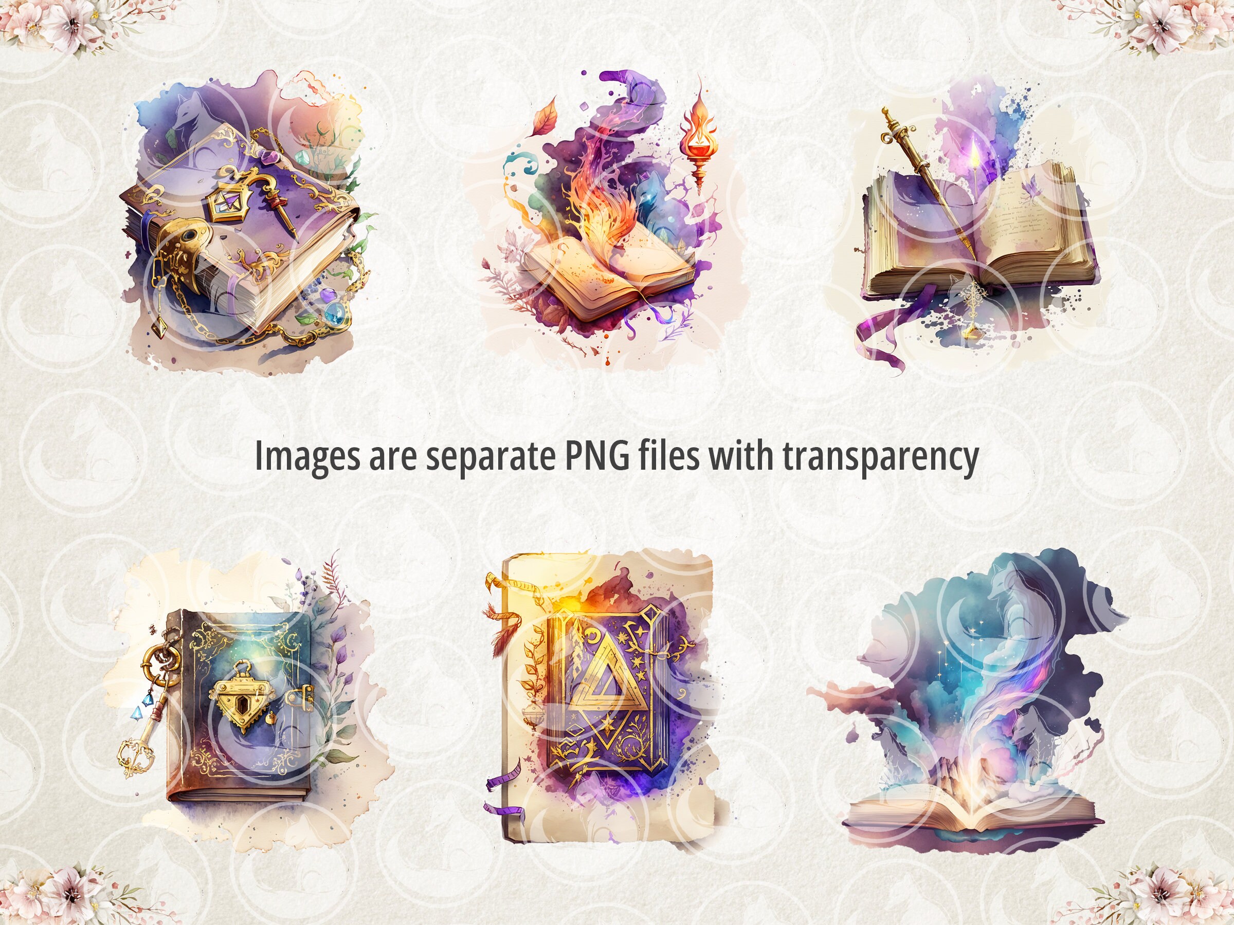 Watercolor Fantasy Books Clipart Wizard Book Stacks and Shelves. PNG ...
