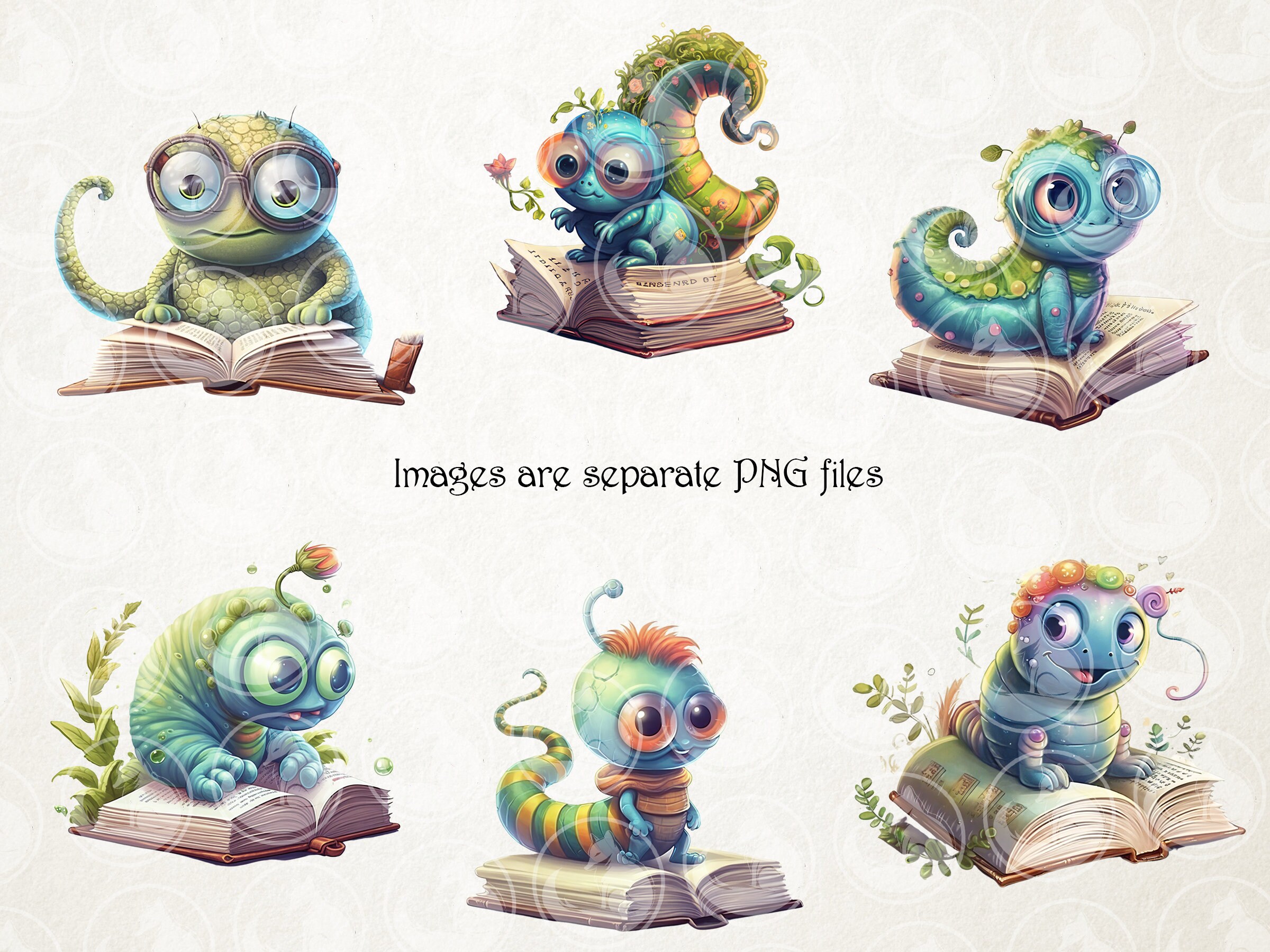 Bookworm Clipart PNG, 20 Images Bundle, Digital Download, Commercial ...