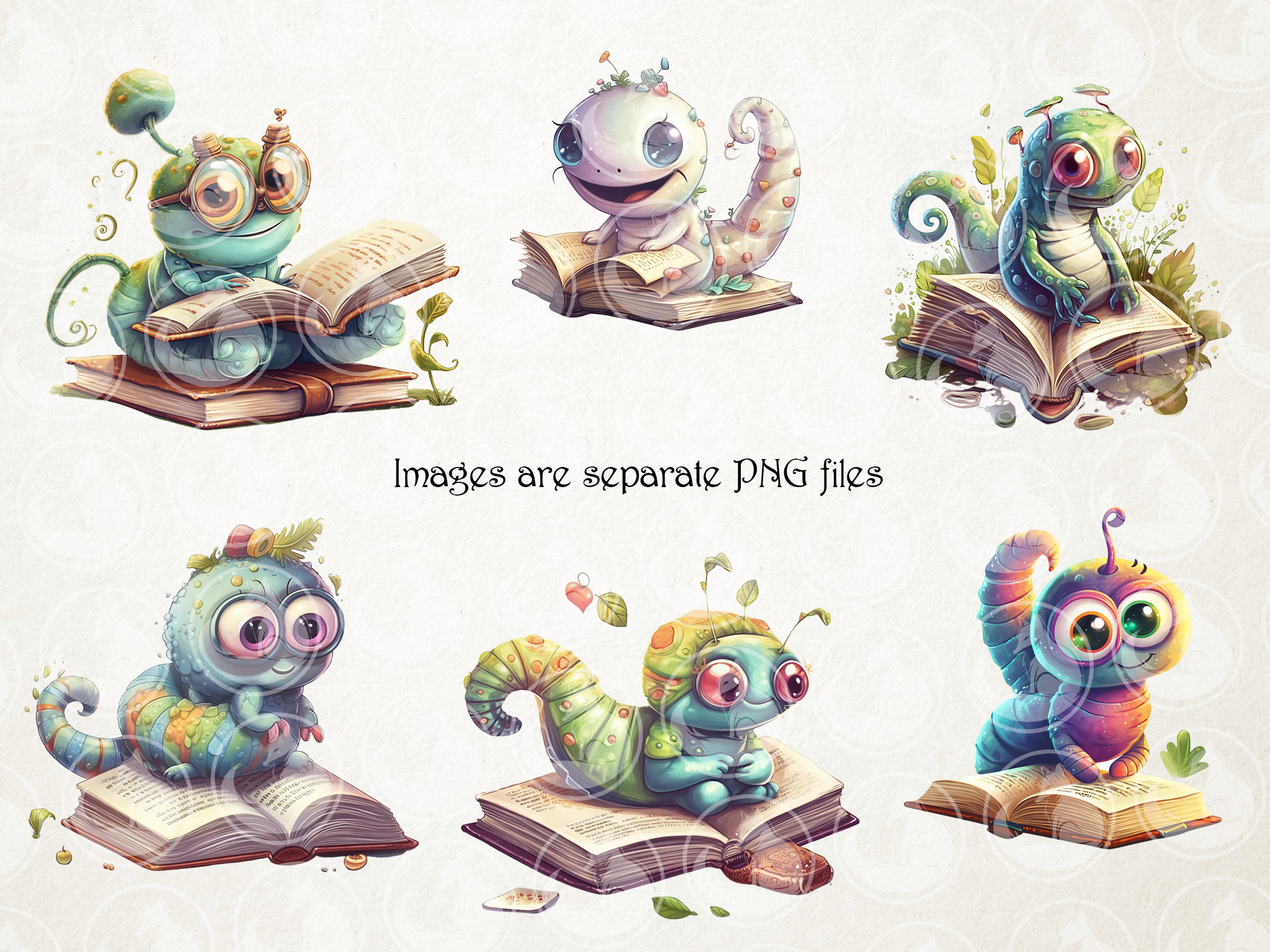 Bookworm Clipart PNG, 20 Images Bundle, Digital Download, Commercial ...