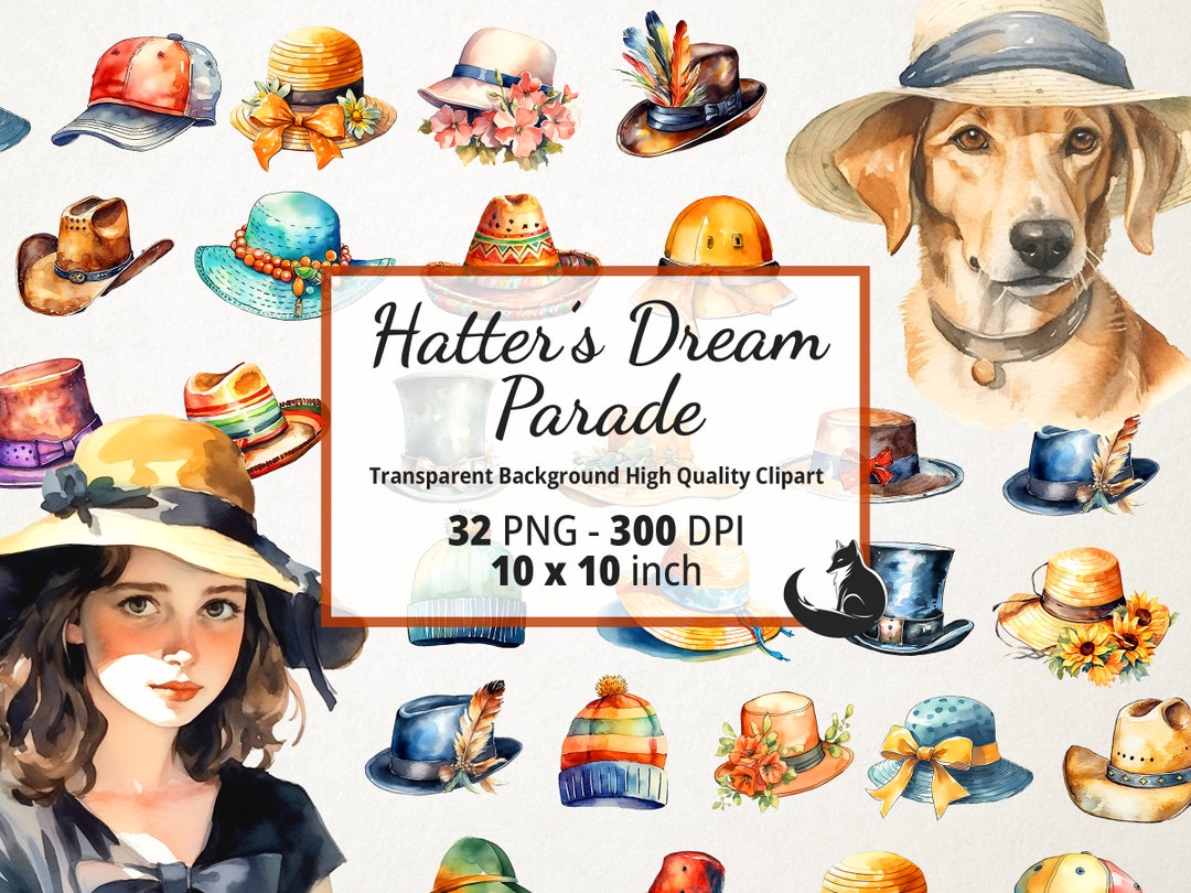 Watercolor Hats Clipart. Hat Styles Fashion PNG Format. Instant ...