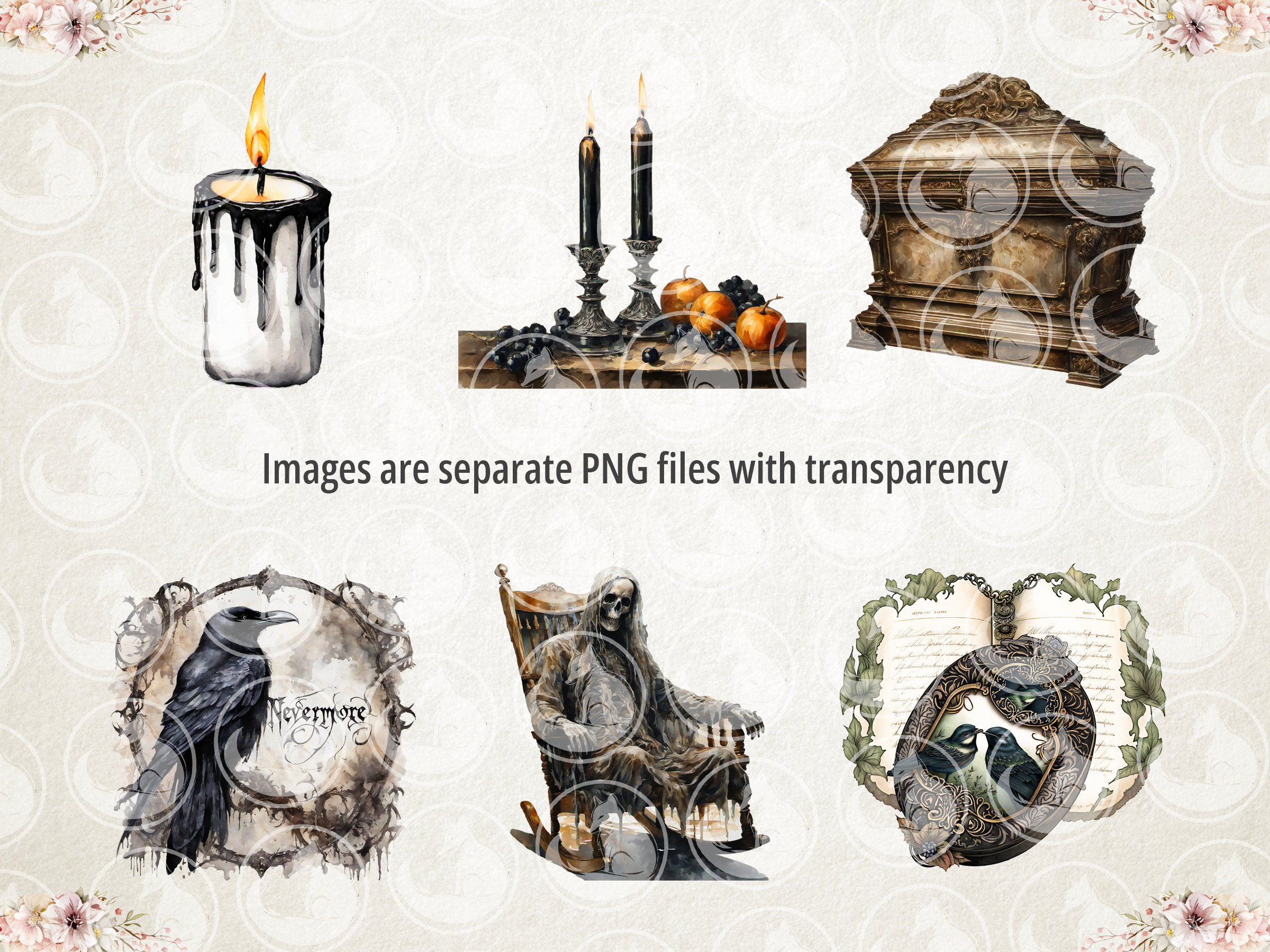 Edgar Allan Poe Watercolor Clip Art, Raven, Gothic, Spooky Decor ...