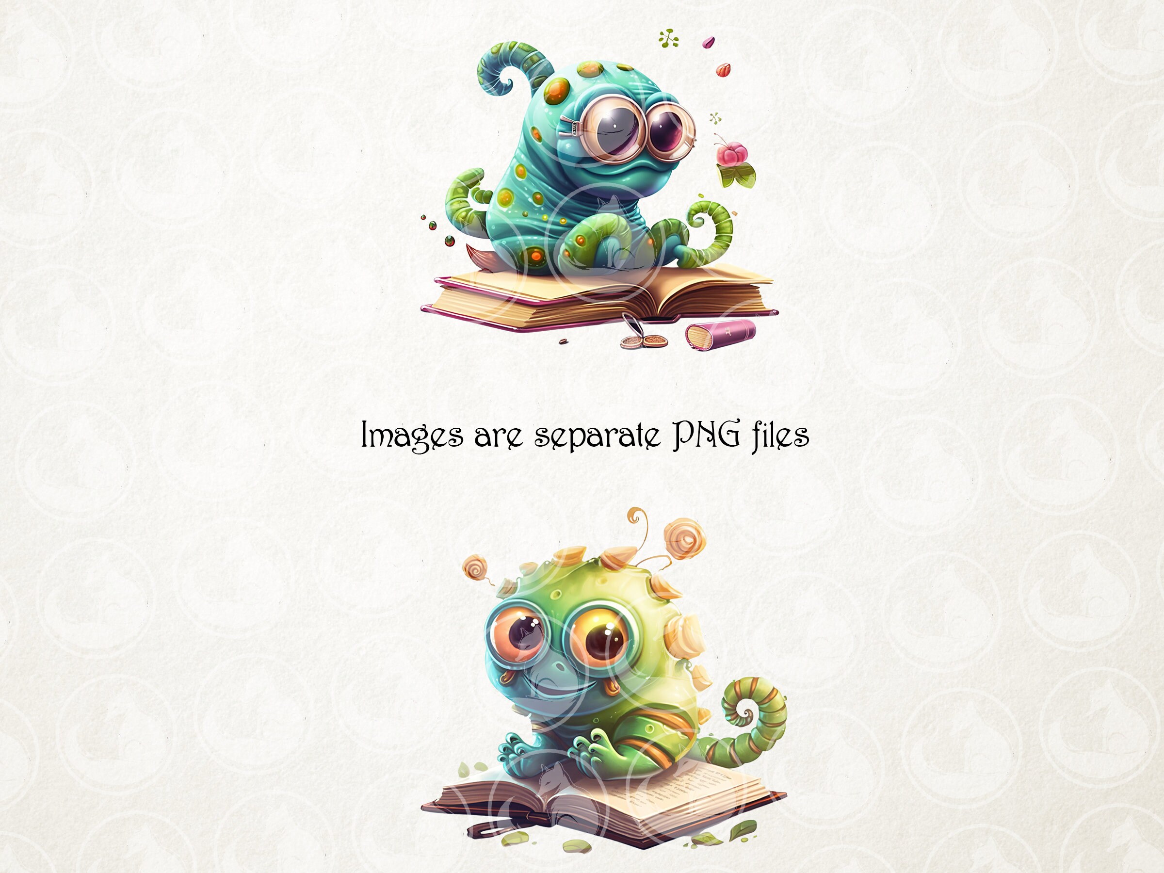Bookworm Clipart PNG, 20 Images Bundle, Digital Download, Commercial ...