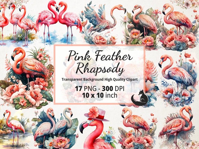 Watercolor Flamingo Clipart. Tropical Birds With Flowers in PNG Format ...