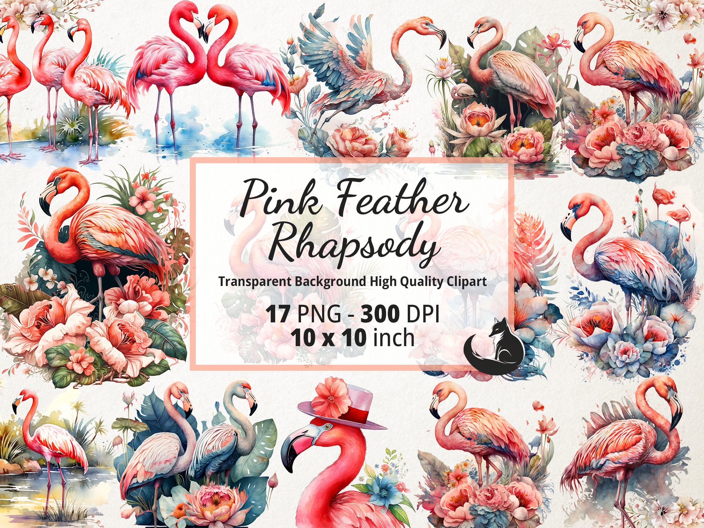 Watercolor Flamingo Clipart. Tropical Birds With Flowers in PNG Format ...