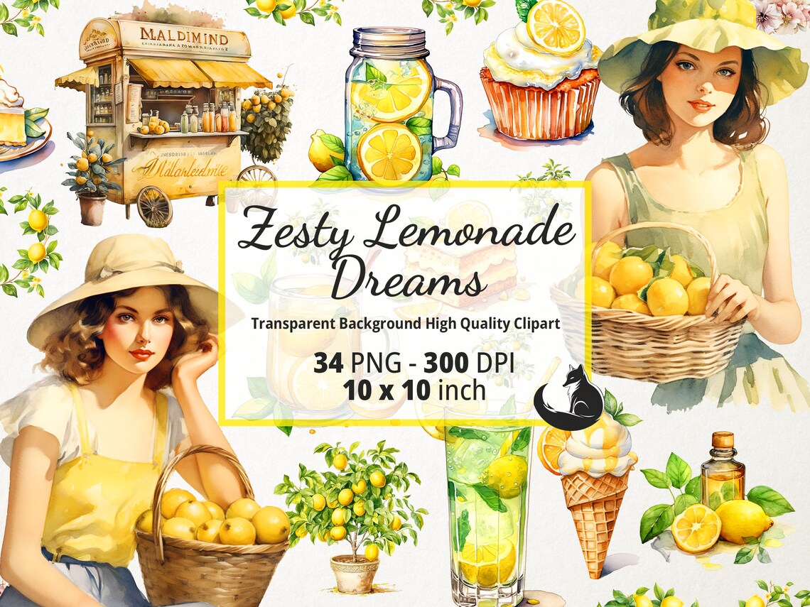 Lemon Watercolor Clipart Bundle Craft Making PNG Clipart - Etsy