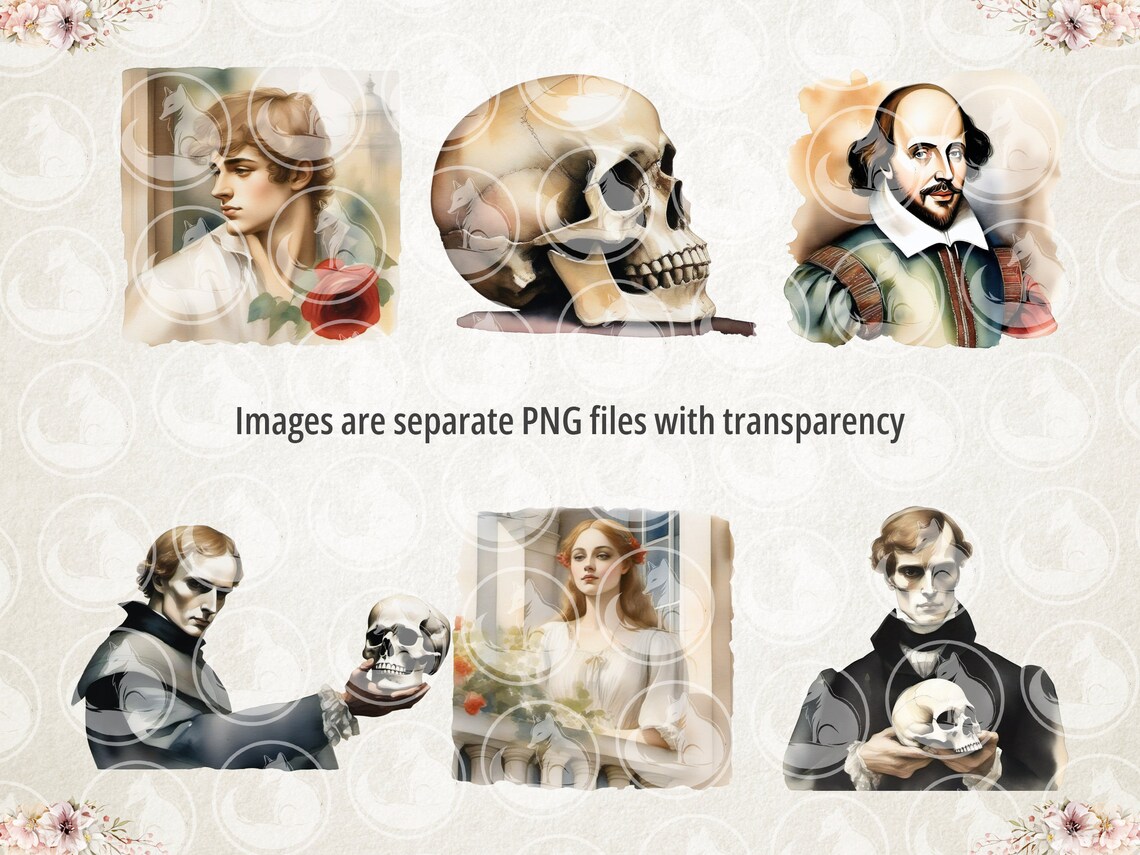 Shakespeare Clipart Watercolor: Timeless Bard-inspired Illustrations ...