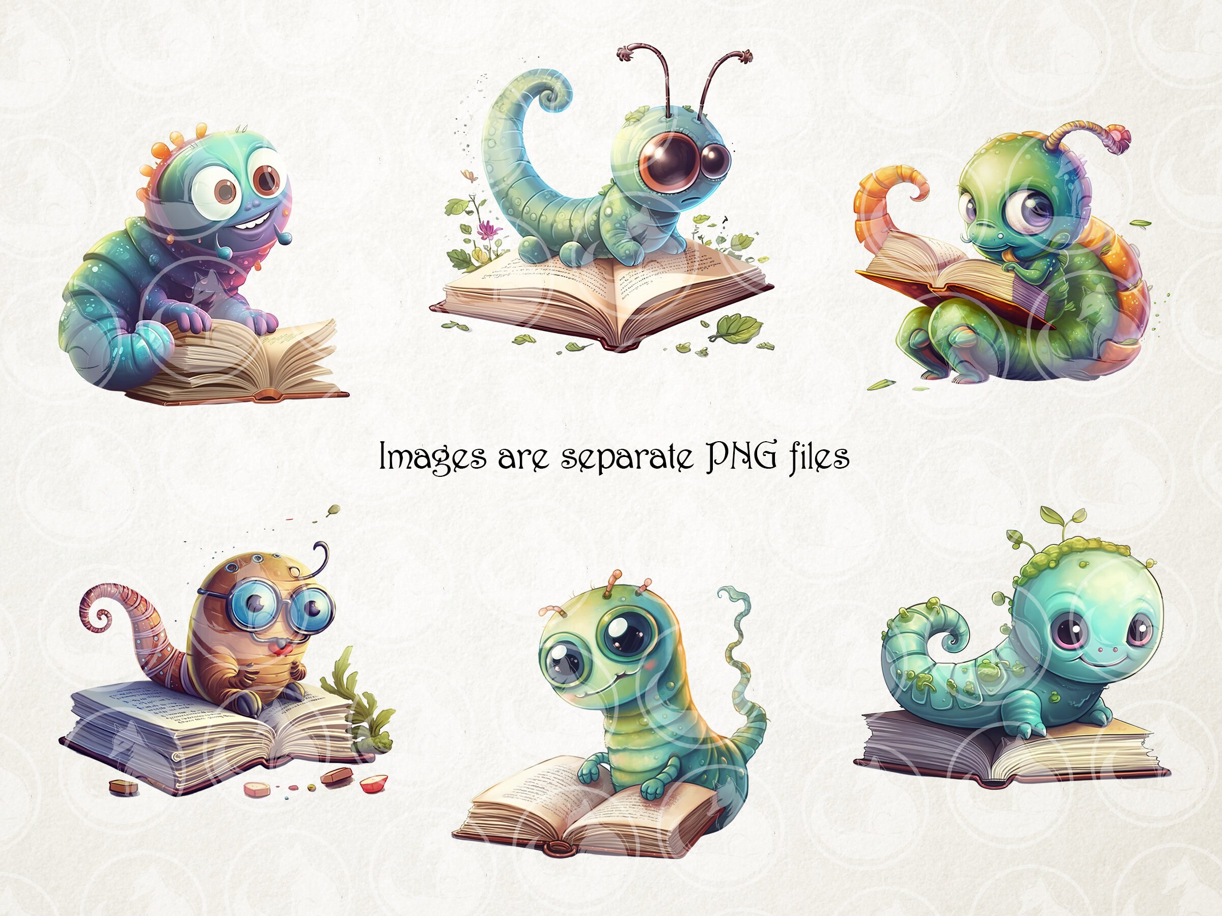 Bookworm Clipart PNG, 20 Images Bundle, Digital Download, Commercial ...