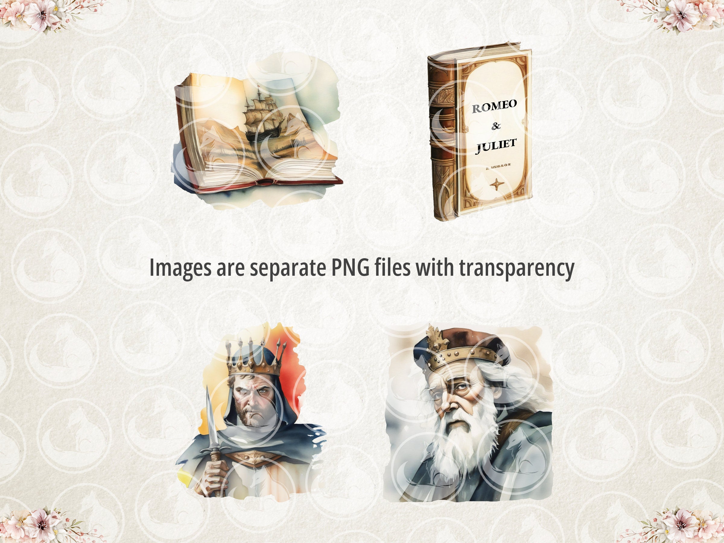 Shakespeare Clipart Watercolor: Timeless Bard-inspired Illustrations ...