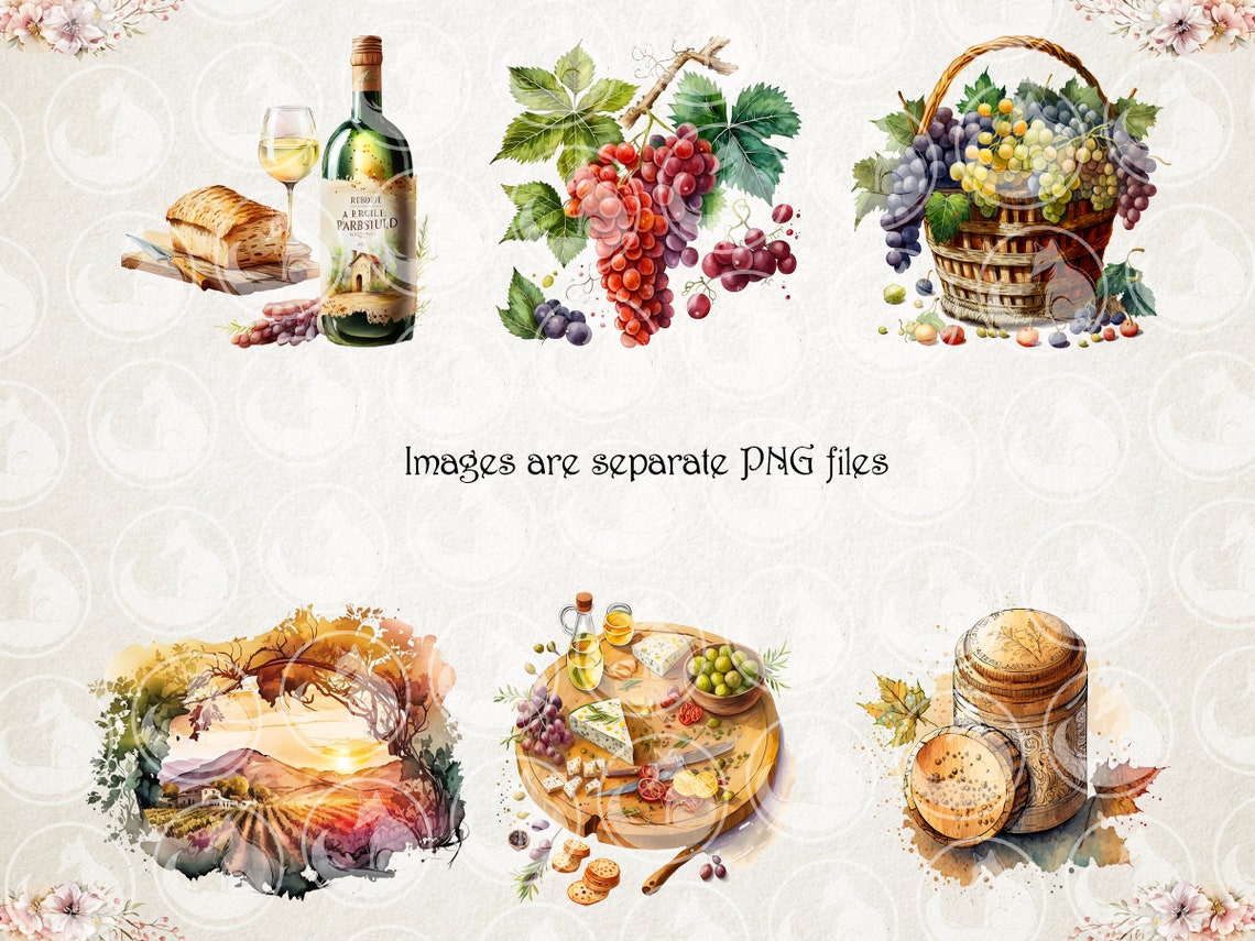 Wine Glass Watercolor Clipart, Red Wine, White Wine, Watercolor Grapes ...