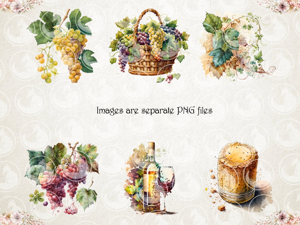 Wine Glass Watercolor Clipart, Red Wine, White Wine, Watercolor Grapes ...