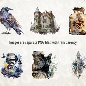 Edgar Allan Poe Watercolor Clip Art, Raven, Gothic, Spooky Decor ...