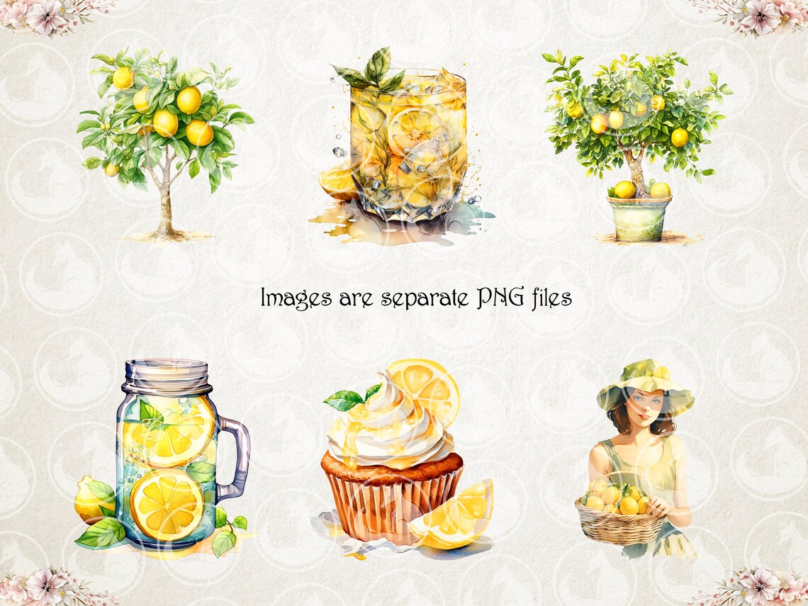Lemon Watercolor Clipart Bundle Craft Making PNG Clipart - Etsy