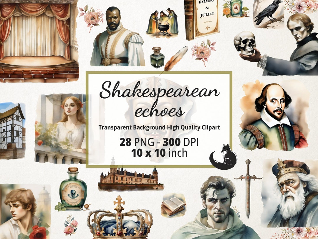 Shakespeare Clipart Watercolor: Timeless Bard-inspired Illustrations ...