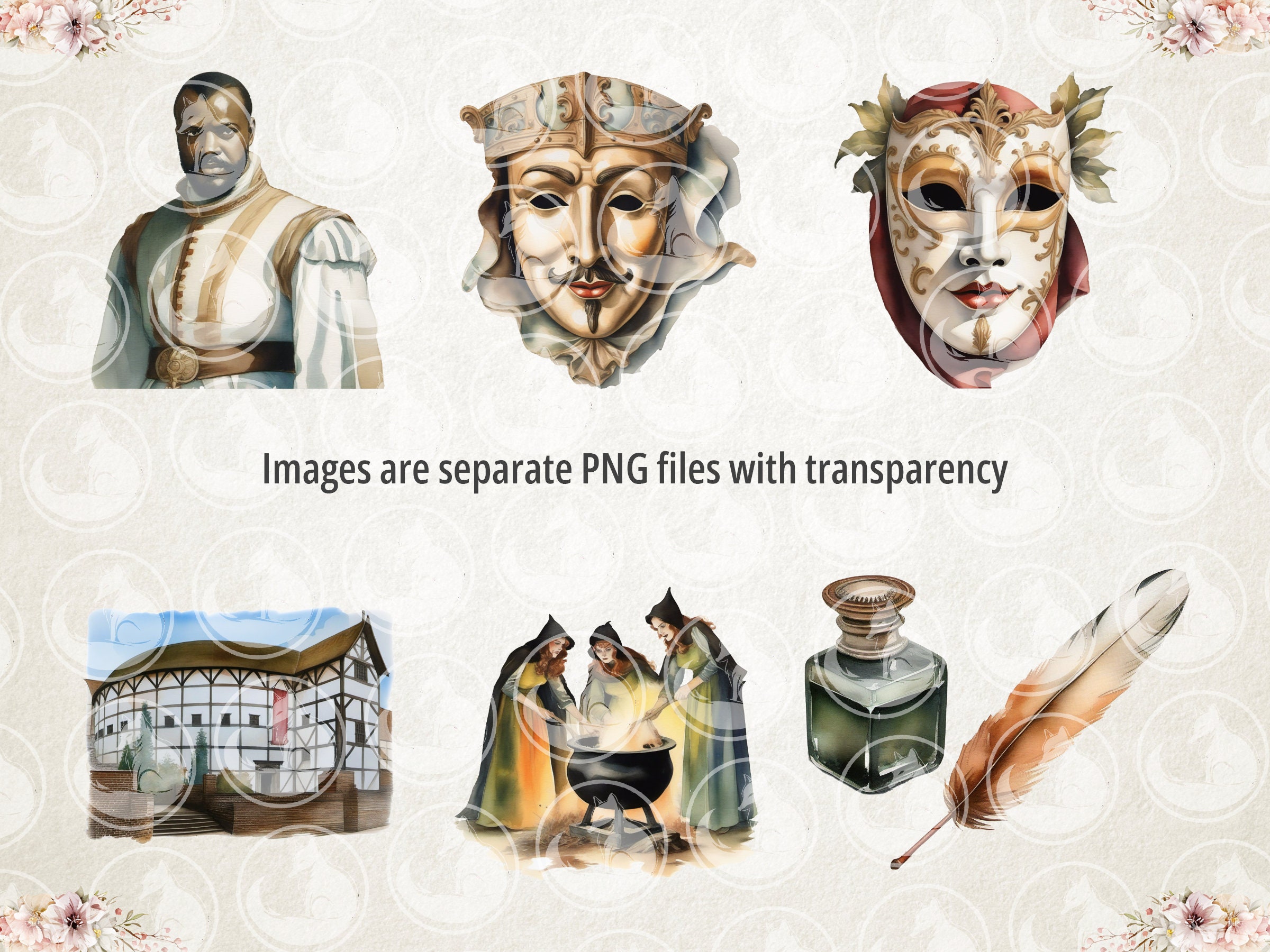 Shakespeare Clipart Watercolor: Timeless Bard-inspired Illustrations ...
