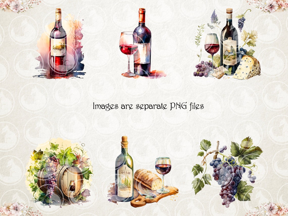 Wine Glass Watercolor Clipart, Red Wine, White Wine, Watercolor Grapes ...