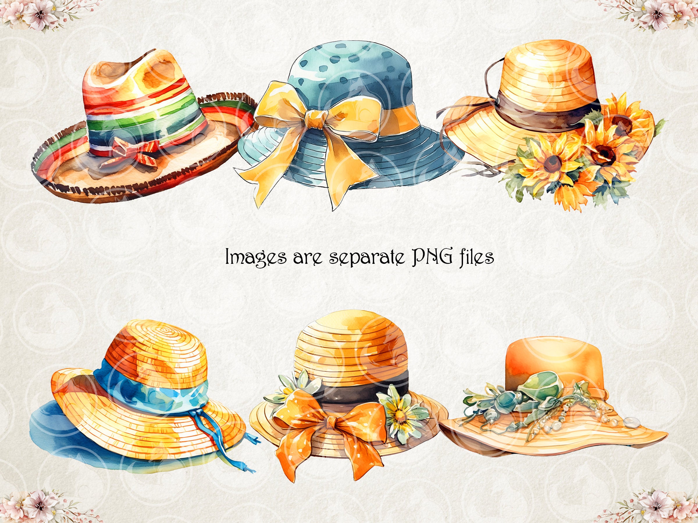 Watercolor Hats Clipart. Hat Styles Fashion PNG Format. Instant ...