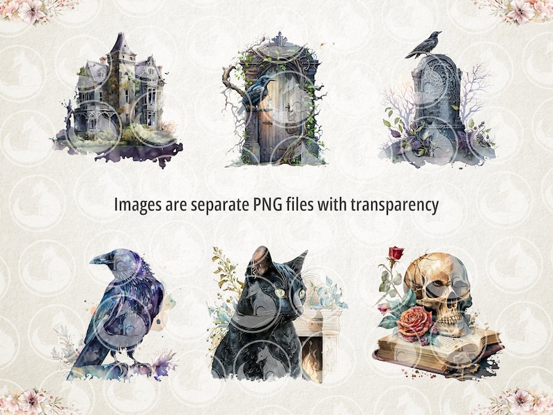 Edgar Allan Poe Watercolor Clip Art, Raven, Gothic, Spooky Decor ...