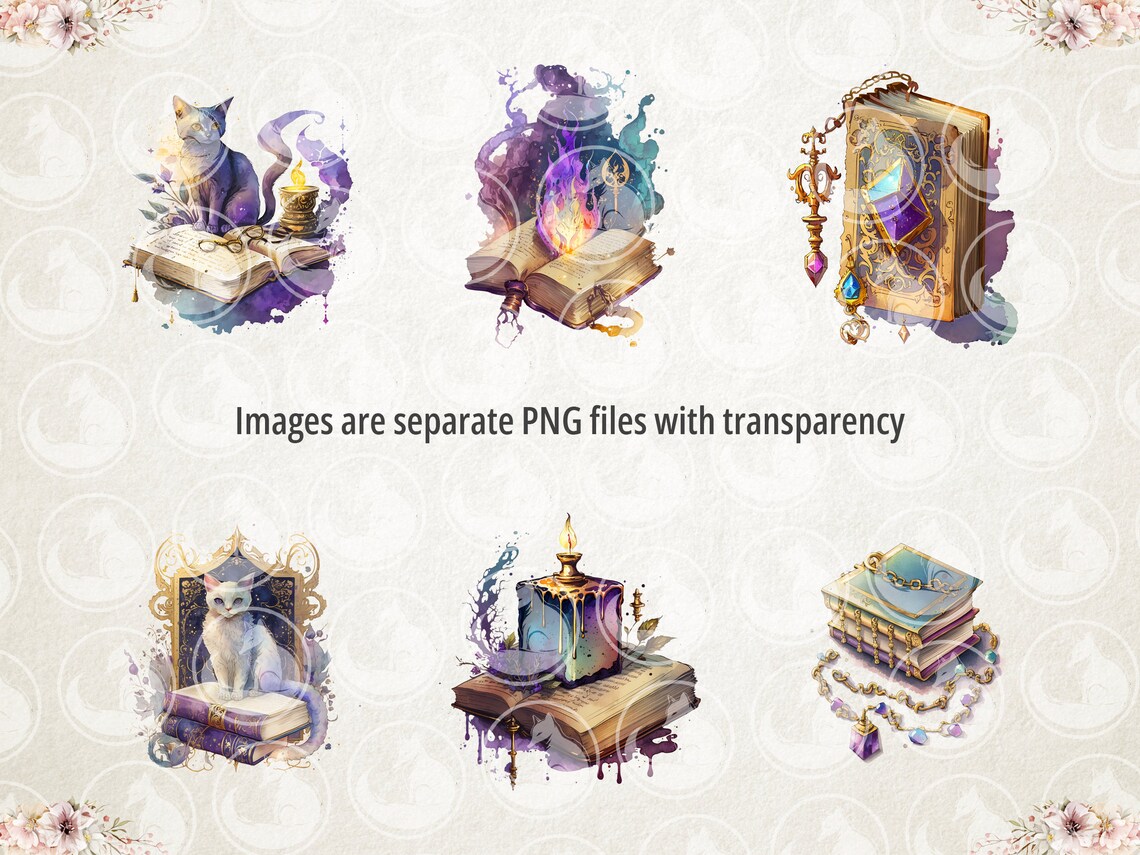 Watercolor Fantasy Books Clipart Wizard Book Stacks and Shelves. PNG ...