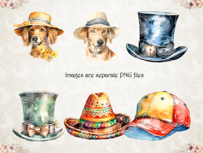 Watercolor Hats Clipart. Hat Styles Fashion PNG Format. Instant ...