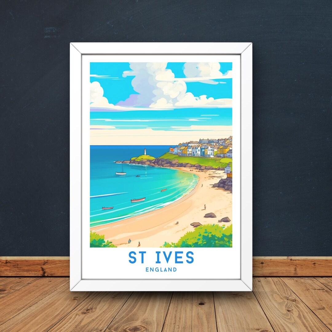 St Ives Cornwall Town England Poster Frame Wall Art, St Ives Cornwall ...