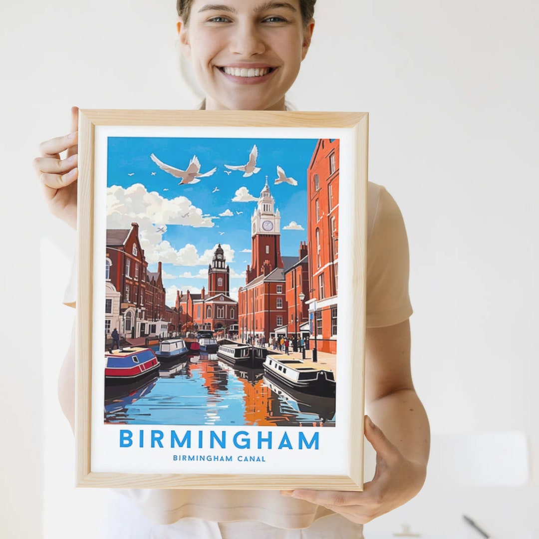 Birmingham Poster Canal Narrowboat Wall Art, Poster, Birmingham City ...