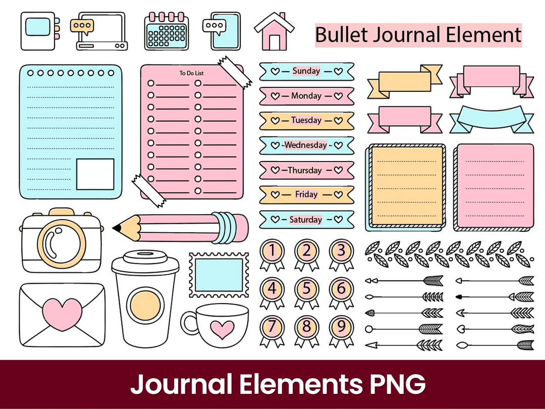 Colorful Journal Elements Png Digital, Good Notes Planner, iPad Planner ...