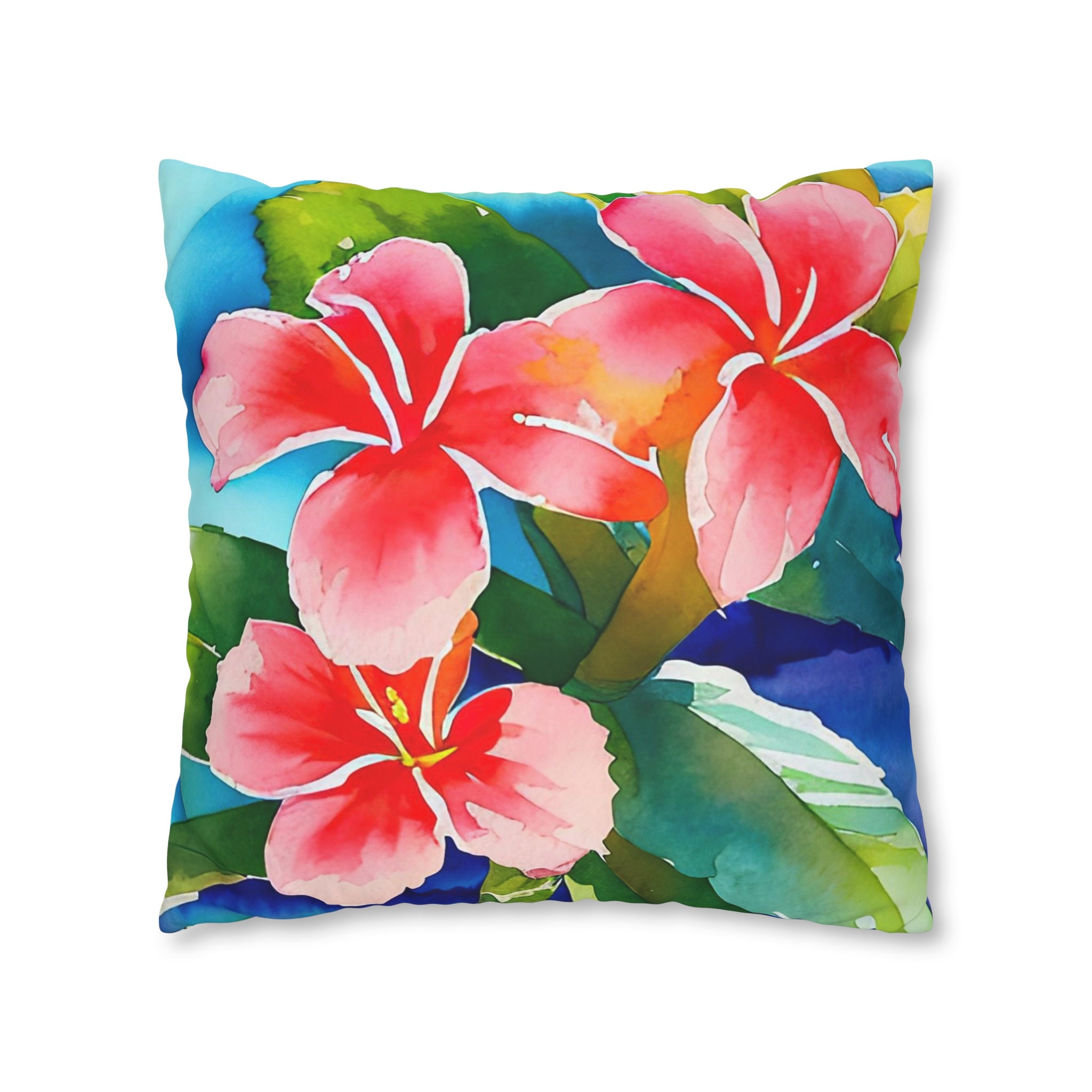 Tropical Watercolor Hawaiian Pillow Cover Large Print Vibrant Unique ...