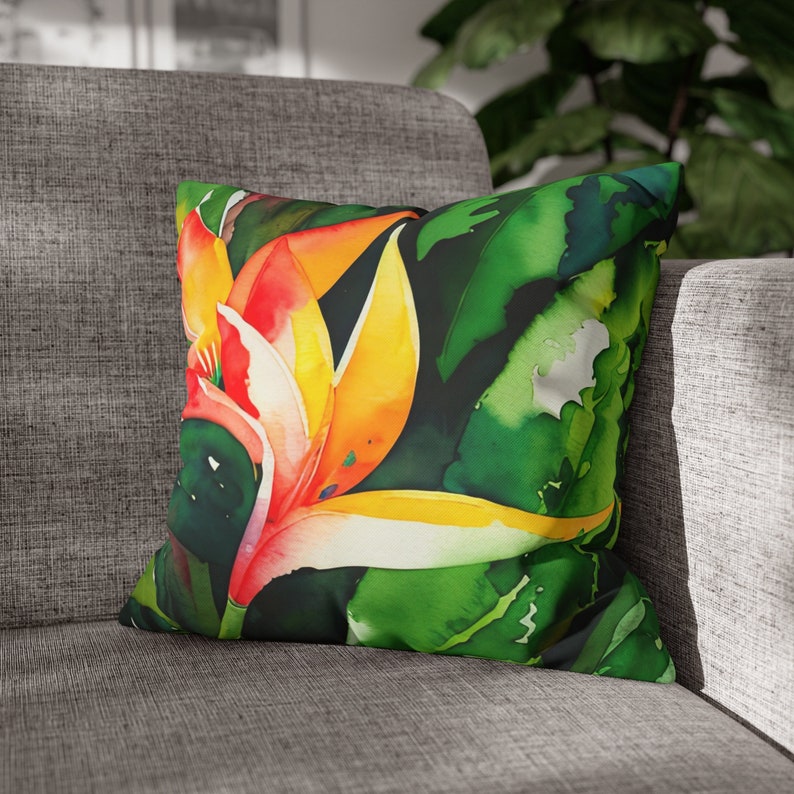 Bird of Paradise Watercolor Tropical Pillow Cover Vibrant Hawaiian ...