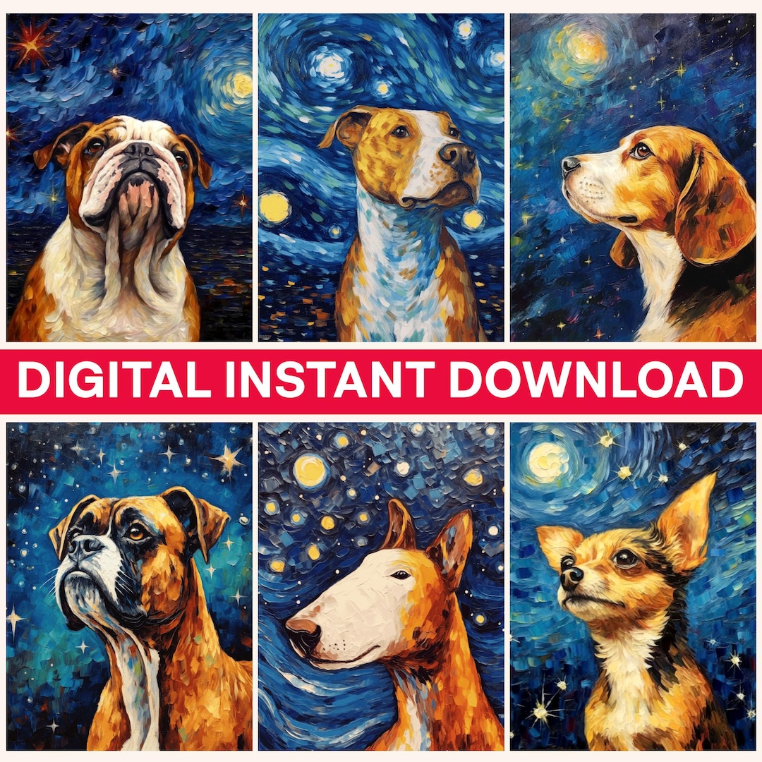 Dogs Starry Night Png, Dog Breeds Png, Dog Art, Digital Bundle Png ...
