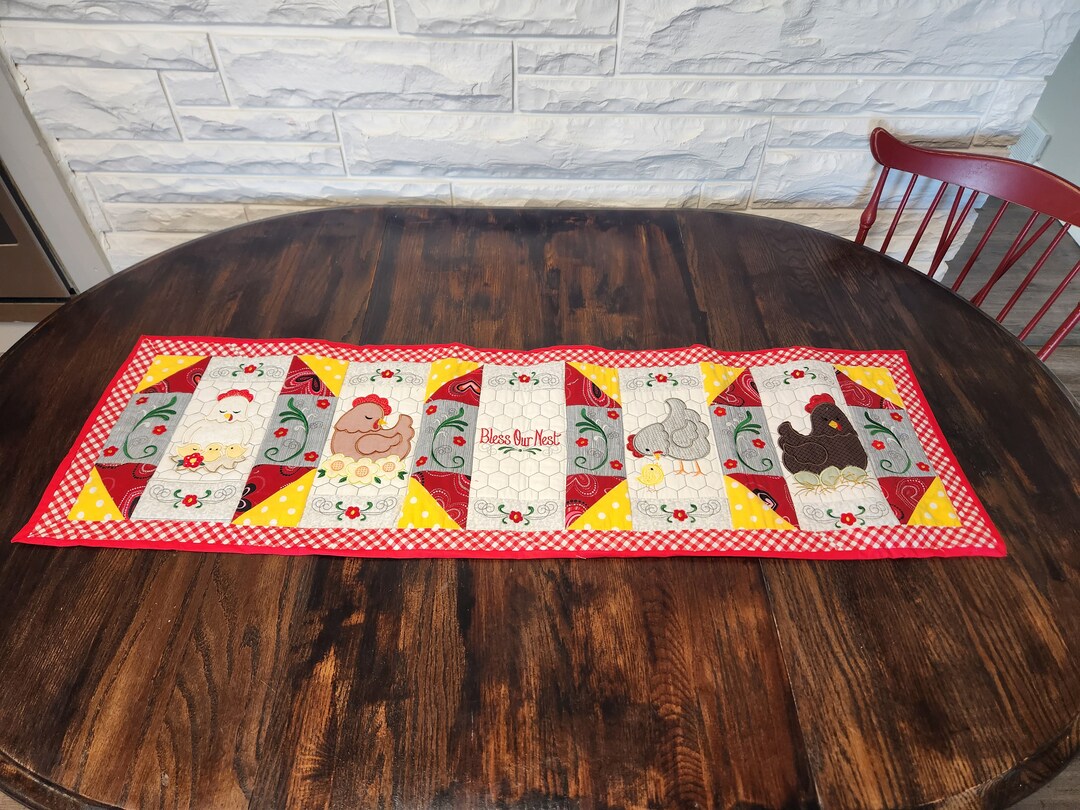 Embroidered Chicken Tablerunner - Etsy