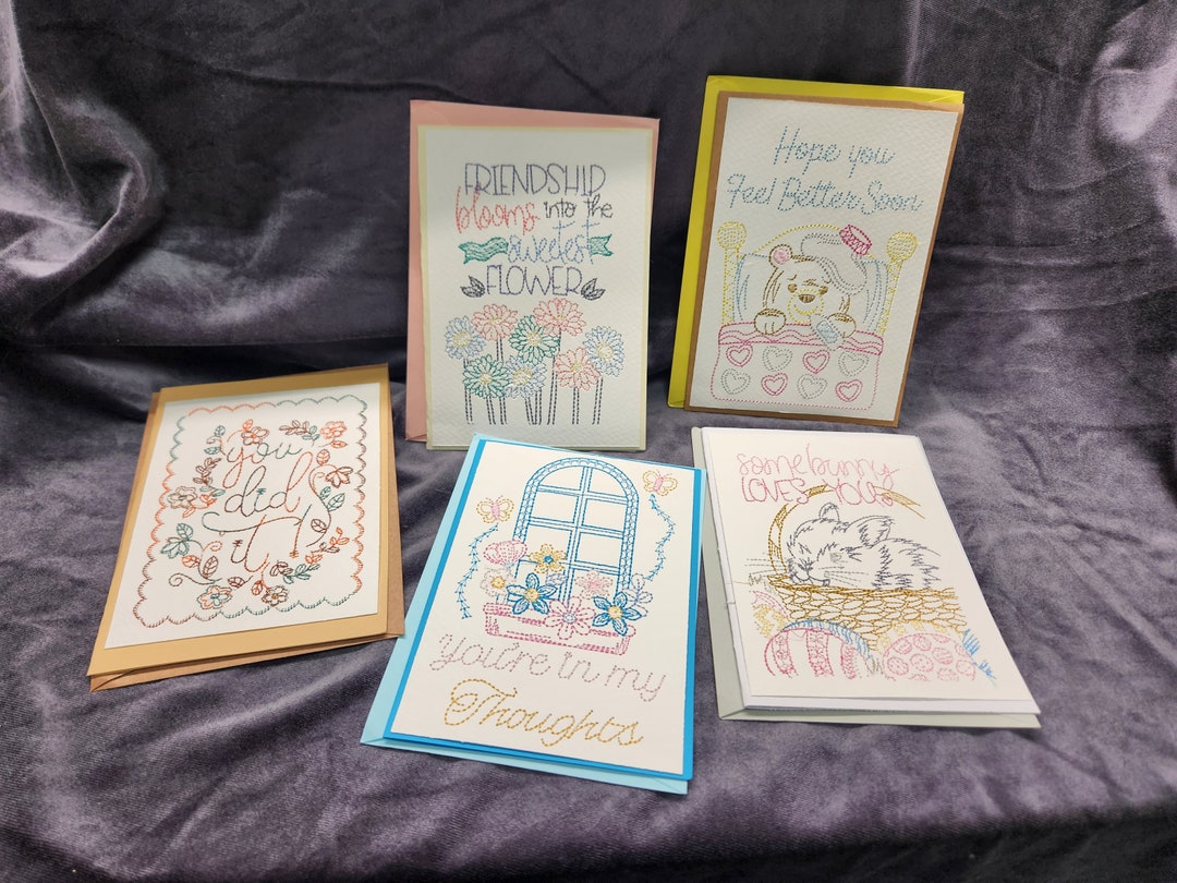 Blank Embroidered Cards Set of 5 - Etsy