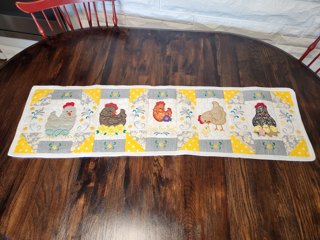 Embroidered Chicken Tablerunner - Etsy