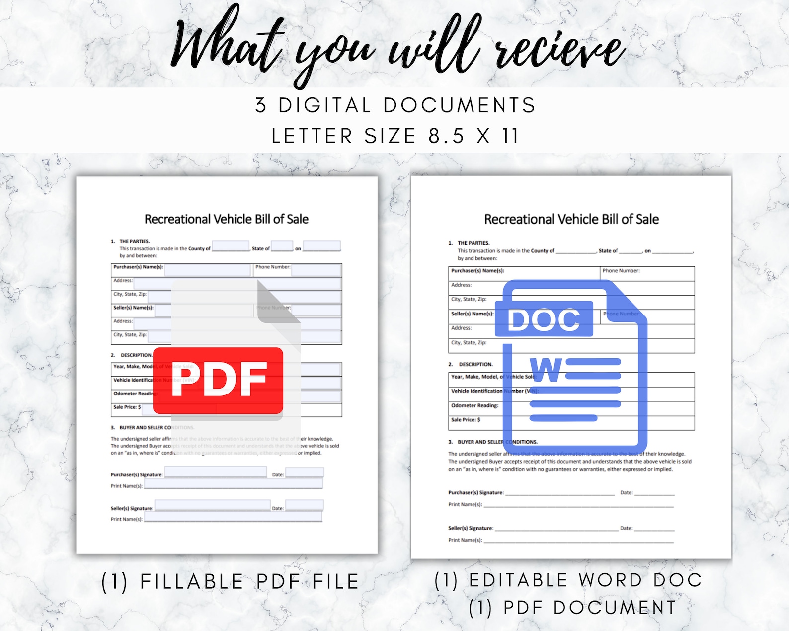 Camper RV Bill of Sale As-is Template | Instant Digital Download and ...