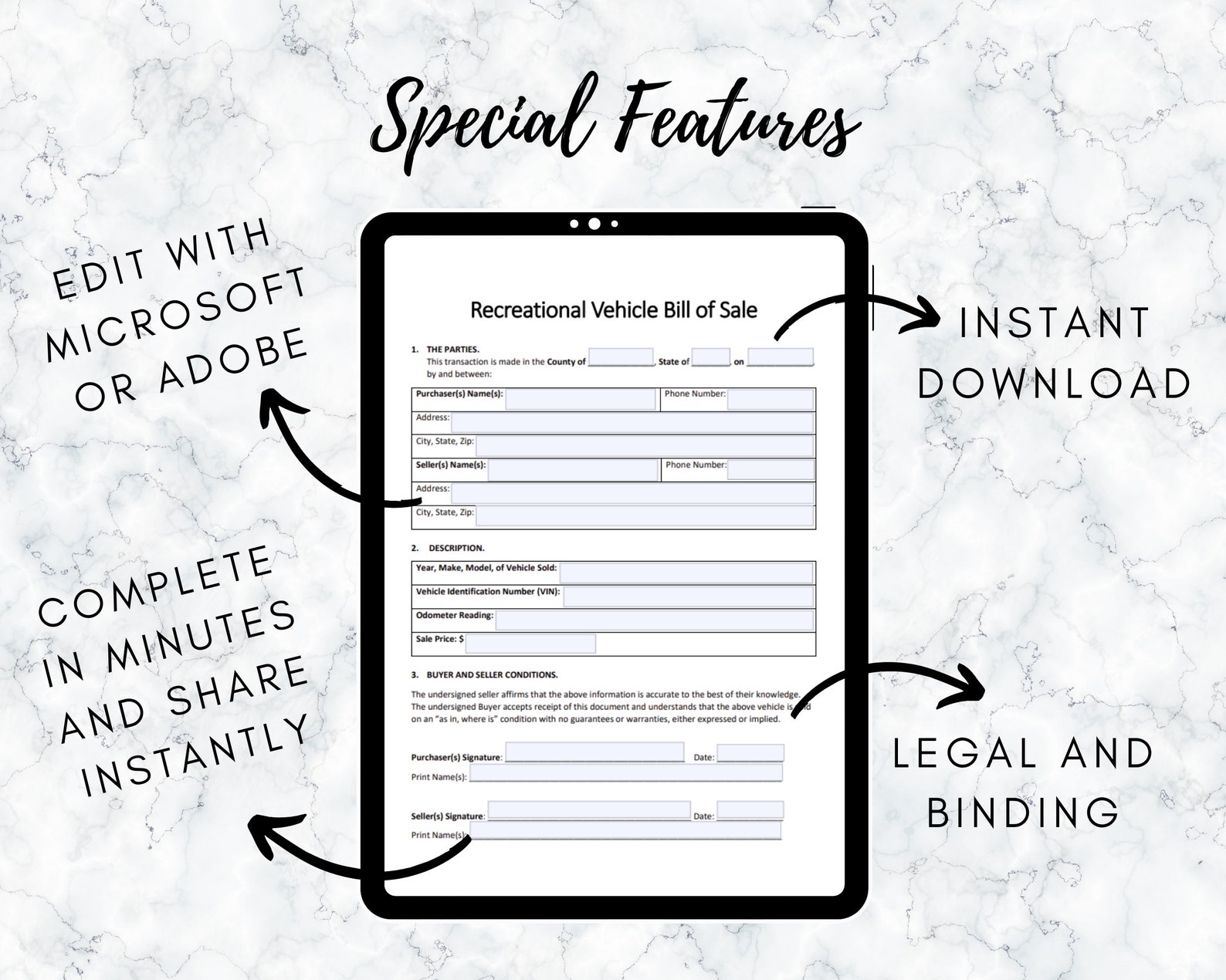 Camper RV Bill of Sale As-is Template | Instant Digital Download and ...