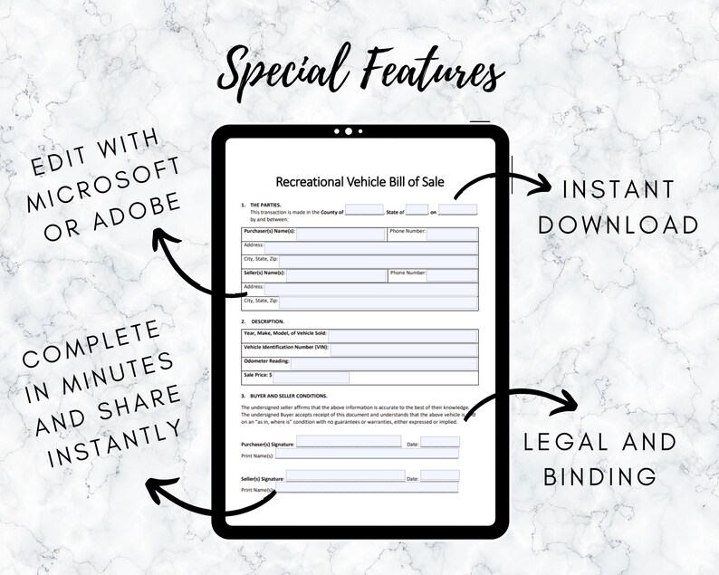 Camper RV Bill of Sale As-is Template | Instant Digital Download and ...